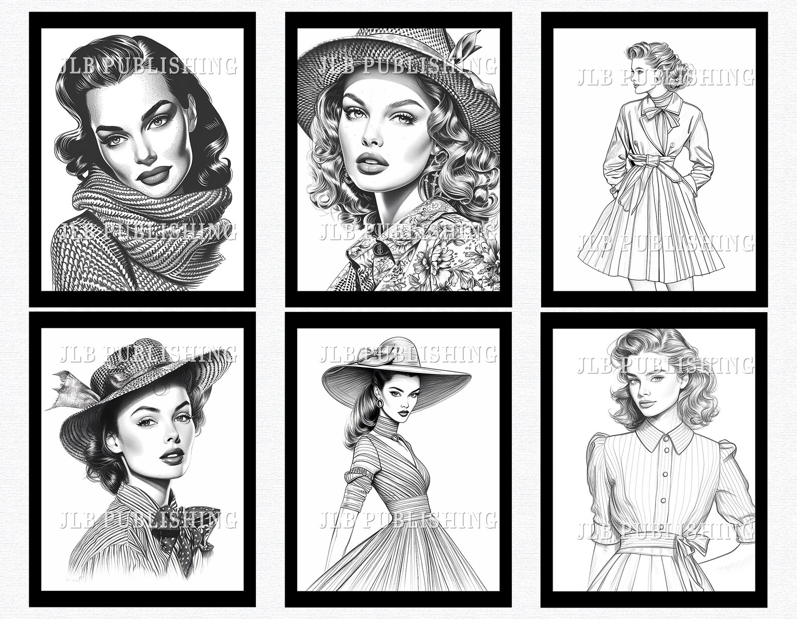40 Fashion Flashback 1940s Grayscale Coloring Pages | Adult Coloring ...