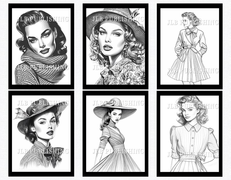 40 Fashion Flashback 1940s Grayscale Coloring Pages | Adult Coloring ...