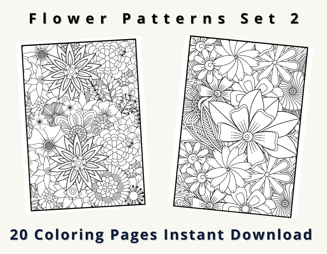 20 Flower Pattern Coloring Pages Set 2| Adult Coloring Book Download ...