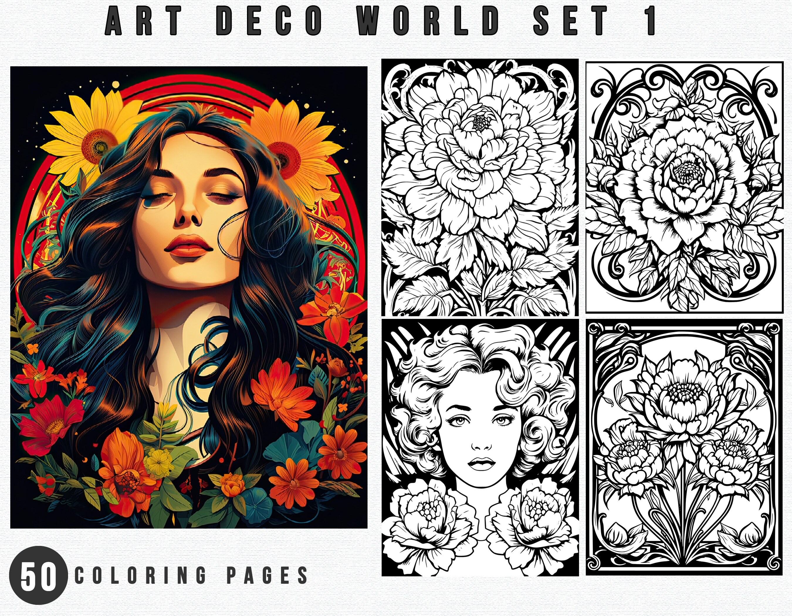 50 Art Deco World Set 1 Coloring Pages Adult Coloring Book - Etsy