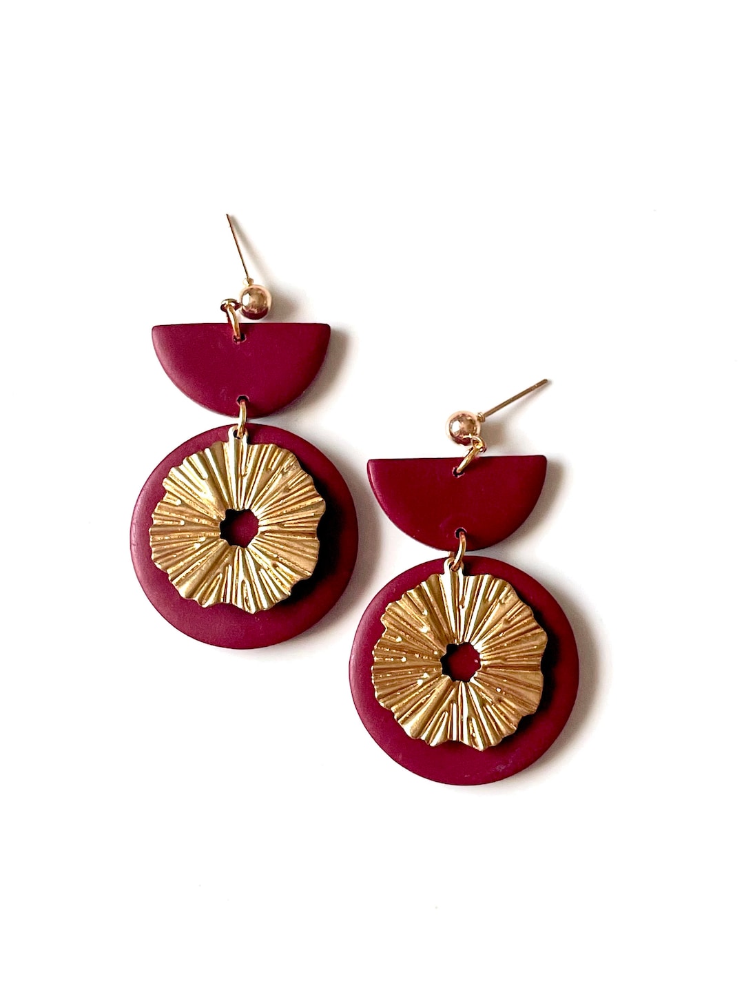 Red Clay Earrings, Fancy Clay Earrings, Bridal Clay Dangles, Statement ...