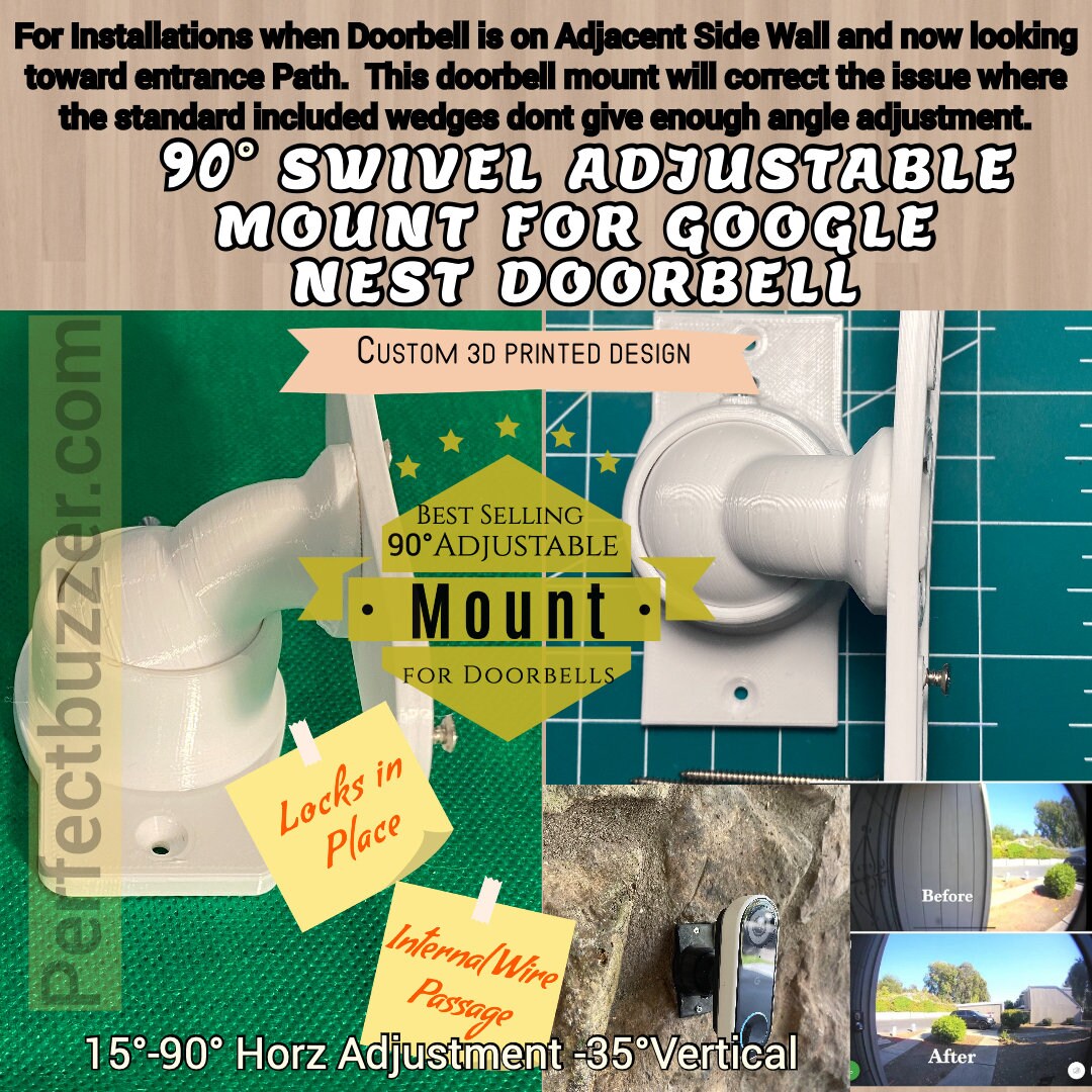 Google Nest Hello Doorbell 90 Degree Swivel Mount Adjustable Tilting ...