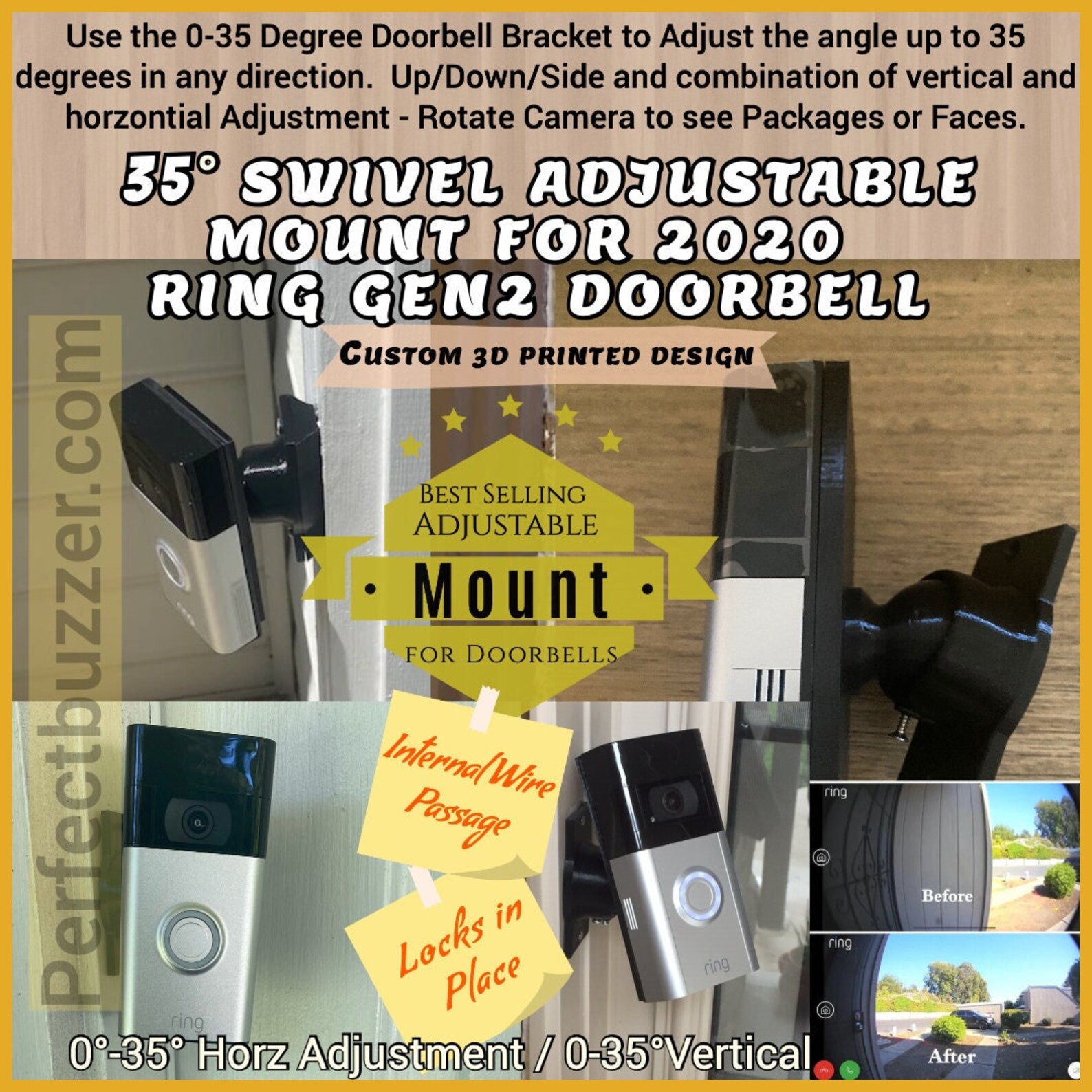 Ring Doorbell Gen2 2020 35deg Swivel Tilting Adjustable Mounting ...