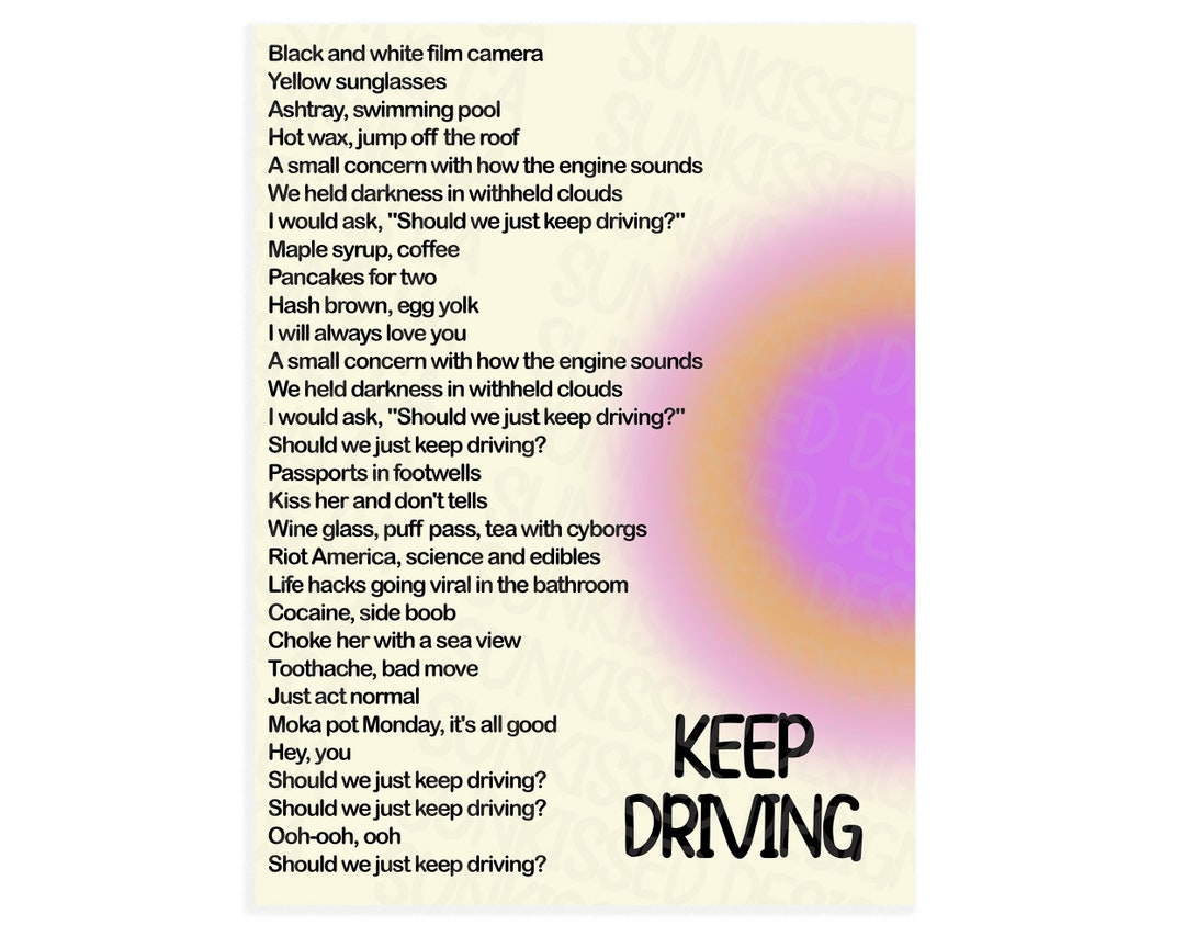Harry Styles Keep Driving Harry's House Lyrics Poster HSLOT 22 Print ...