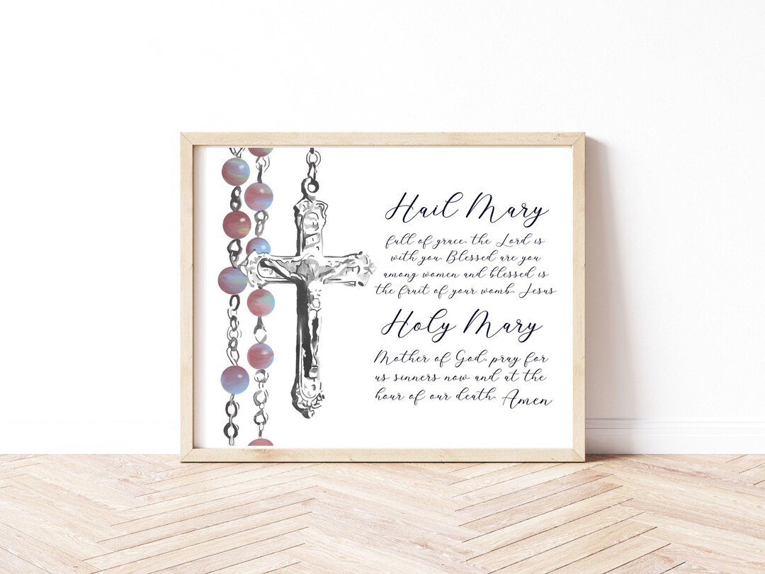 Hail Mary Prayer | Rosary Print | Mary Art | Bible Verse Art | Catholic ...