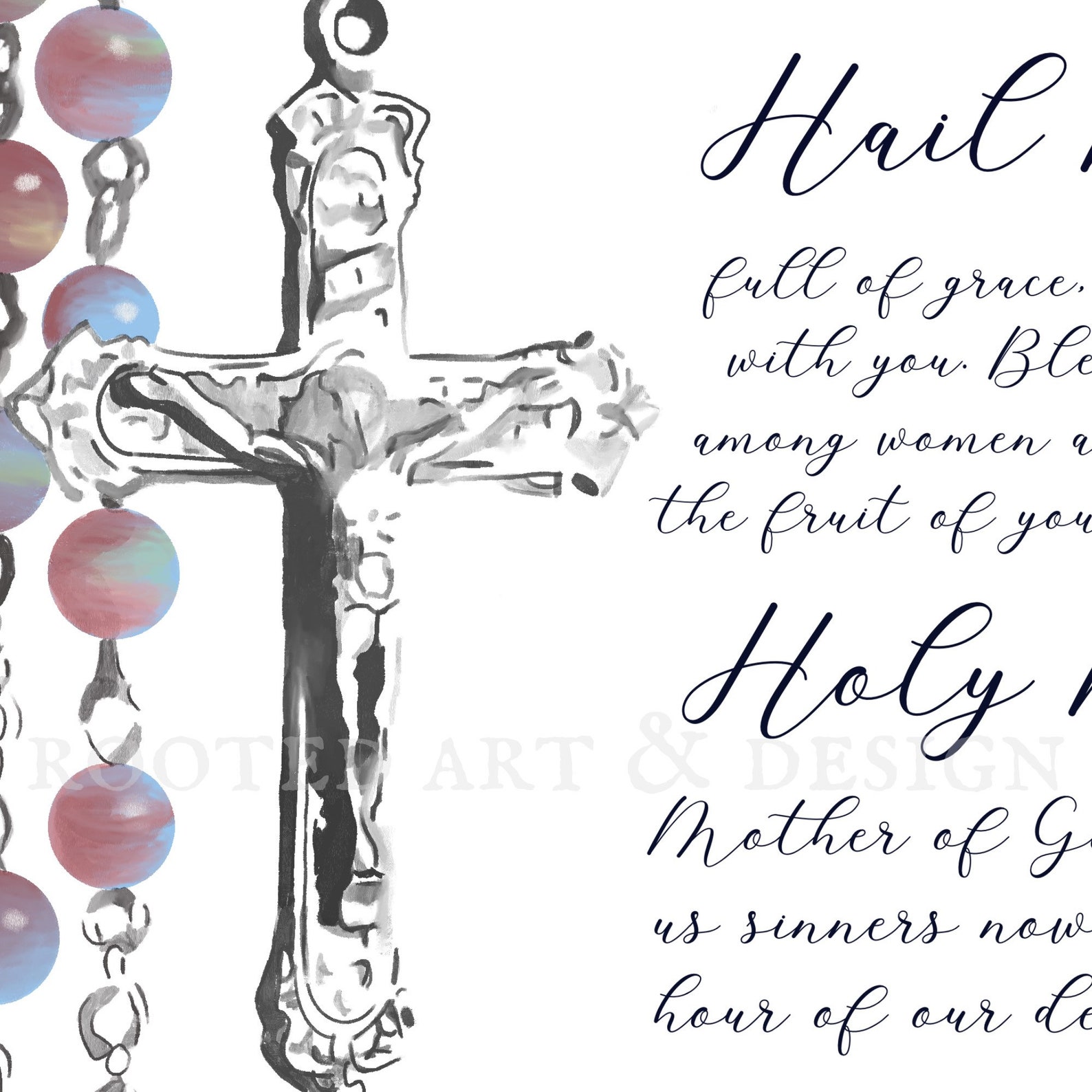 Hail Mary Prayer Rosary Print Mary Art Bible Verse Art - Etsy