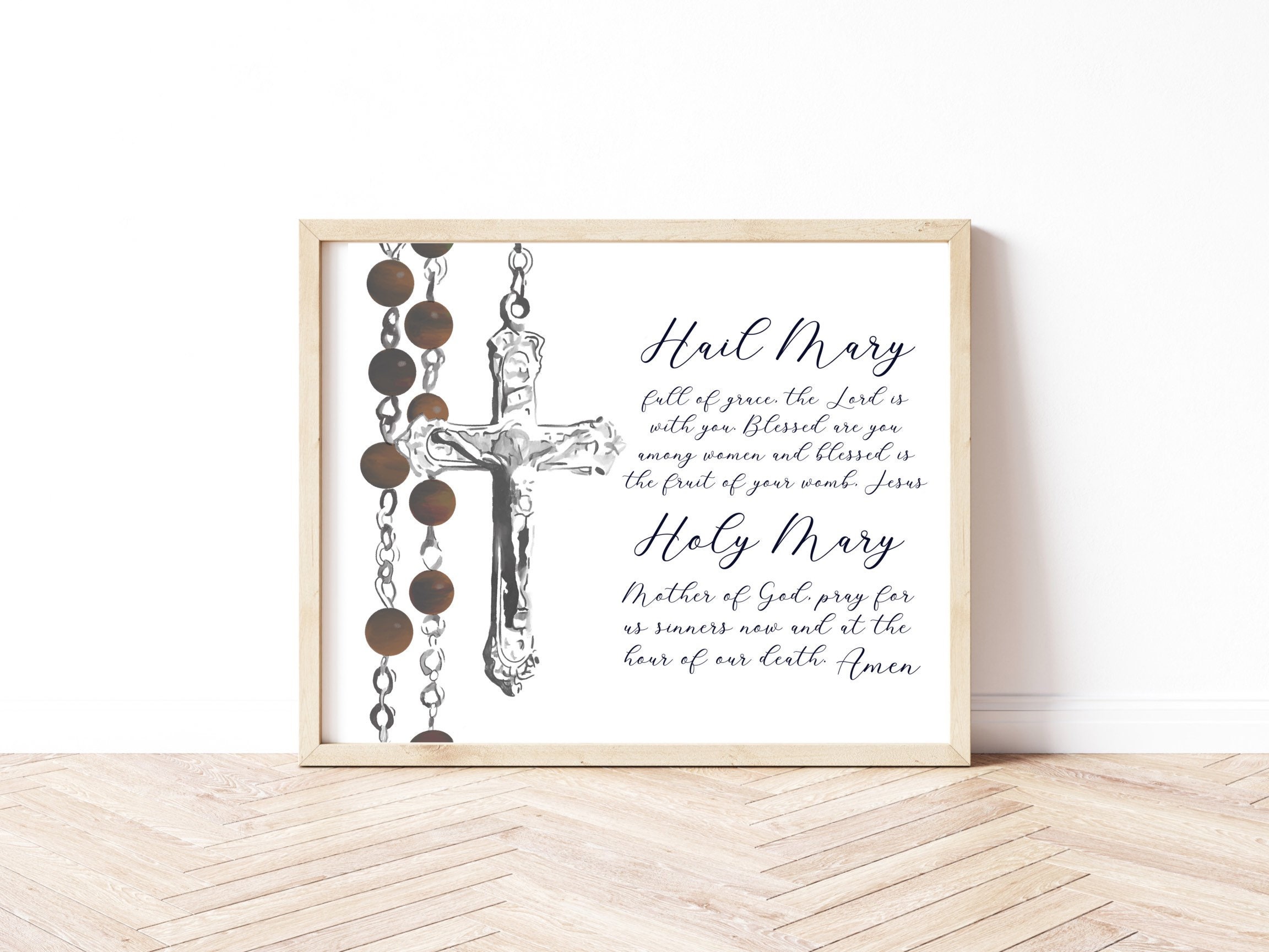 Hail Mary Prayer | Rosary Print | Mary Art | Bible Verse Art | Catholic ...