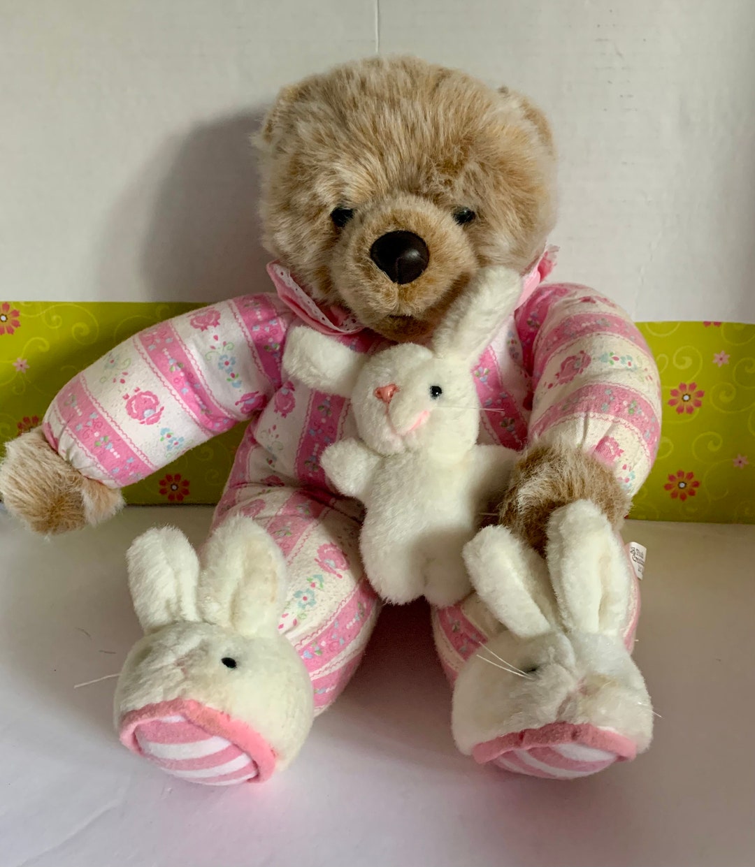 Vintage Plush Creations Teddy Bear Plush Holding Bunny With Bunny ...