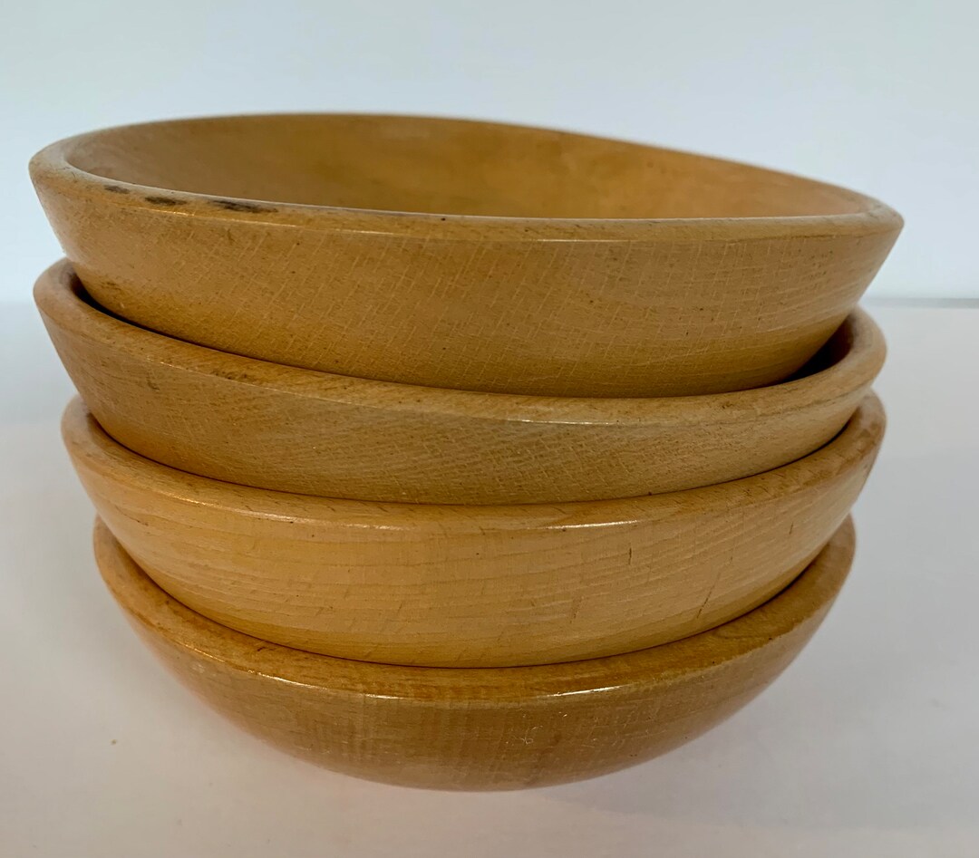 Vintage Group of 4 Wooden Salad Bowls Made in Japan Primitive Farmhouse ...
