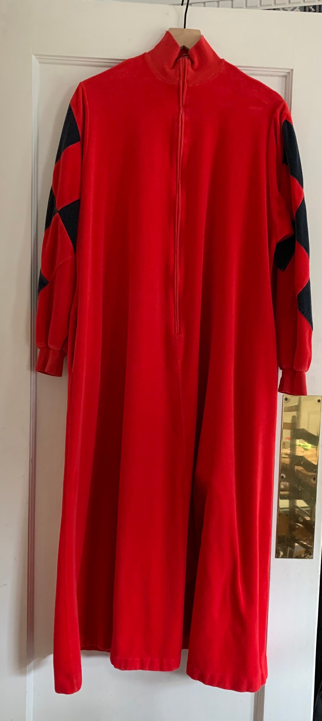 Vintage David Brown Red Floor Length Zipper Bathrobe Pockets Small ...