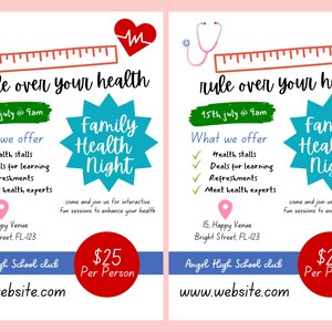 Health Fair FLYER CANVA| A4 Flyer Template | School Health Night ...