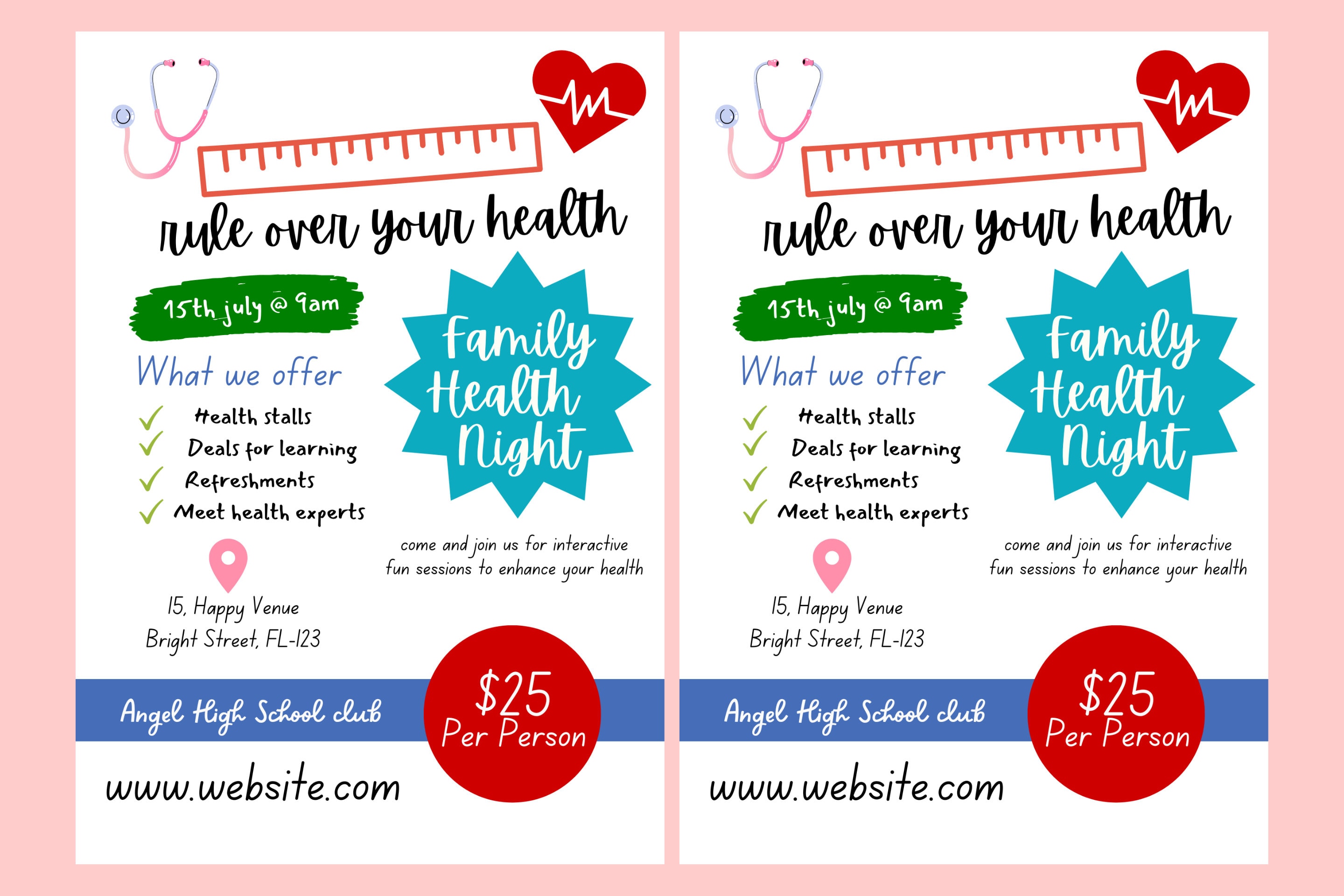 Health Fair FLYER CANVA| A4 Flyer Template | School Health Night ...