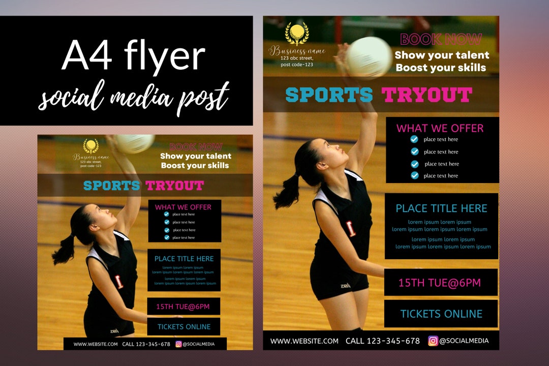 Sports Tryout FLYER A4 Flyer Templatesocial Media Postsports Flyer ...