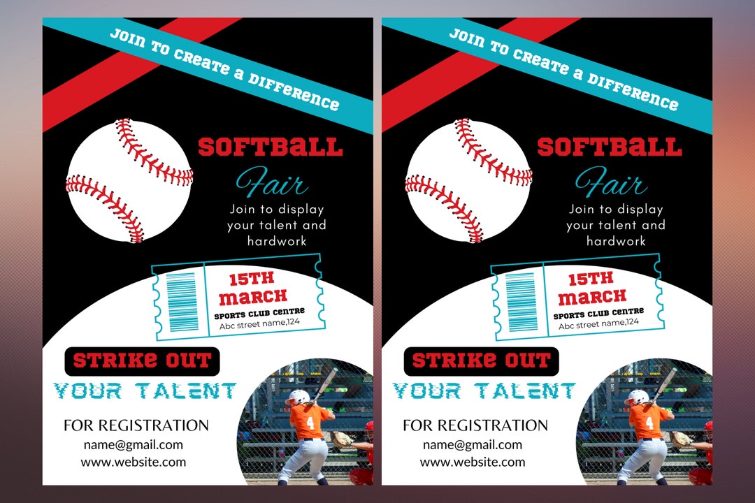 Editable Softball FLYER CANVA A4 Flyer Template Softball Fair Flyer ...