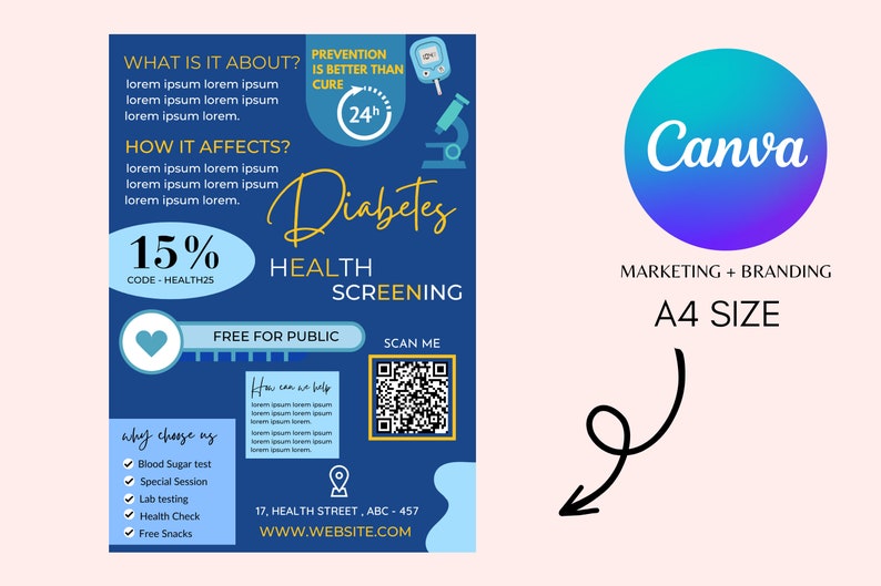 Health Screening FLYER CANVA A4 Flyer Template health Poster Editable ...