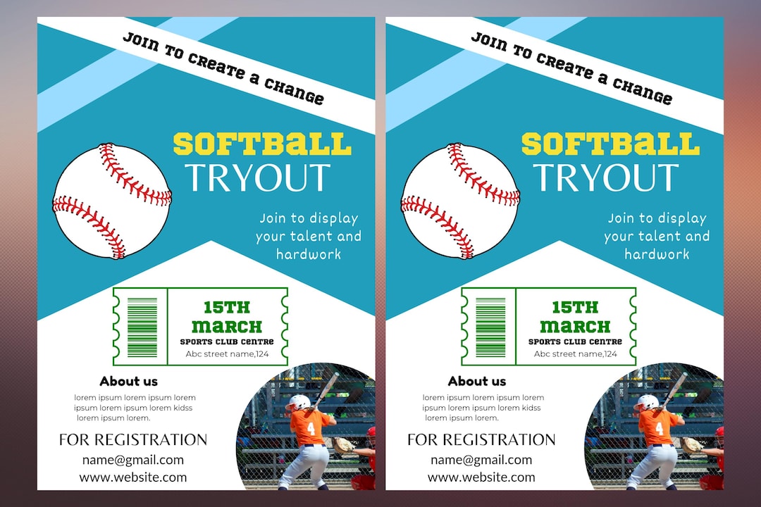 Softball Tryout FLYER CANVA| A4 Flyer Template |health Poster| Editable ...