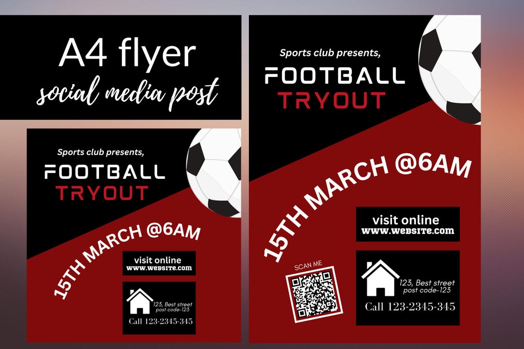 Football Tryout FLYER| A4 Flyer Template|social Media Post|sports Flyer ...