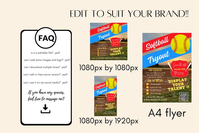Softball Tryout FLYER|A4 Flyer Template|social Media Post|sports Flyer ...