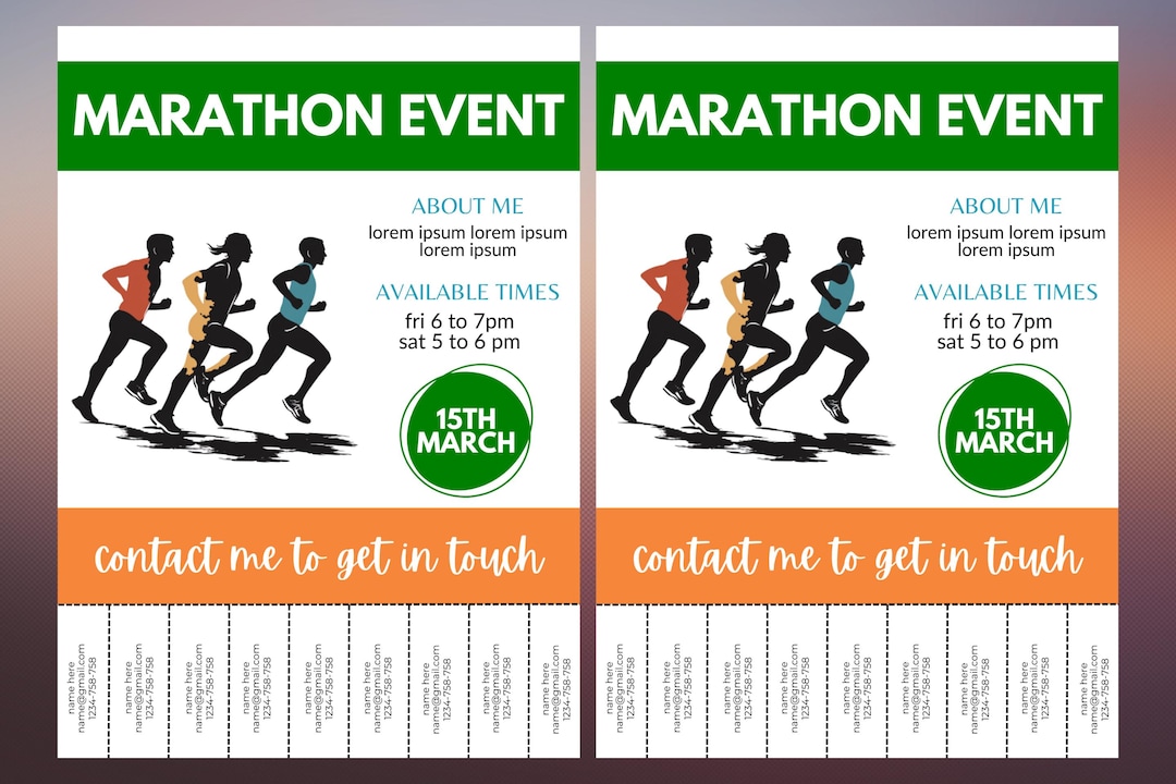 Marathon FLYER CANVA| A4 Flyer Template |health Poster| Tear off Flyer ...