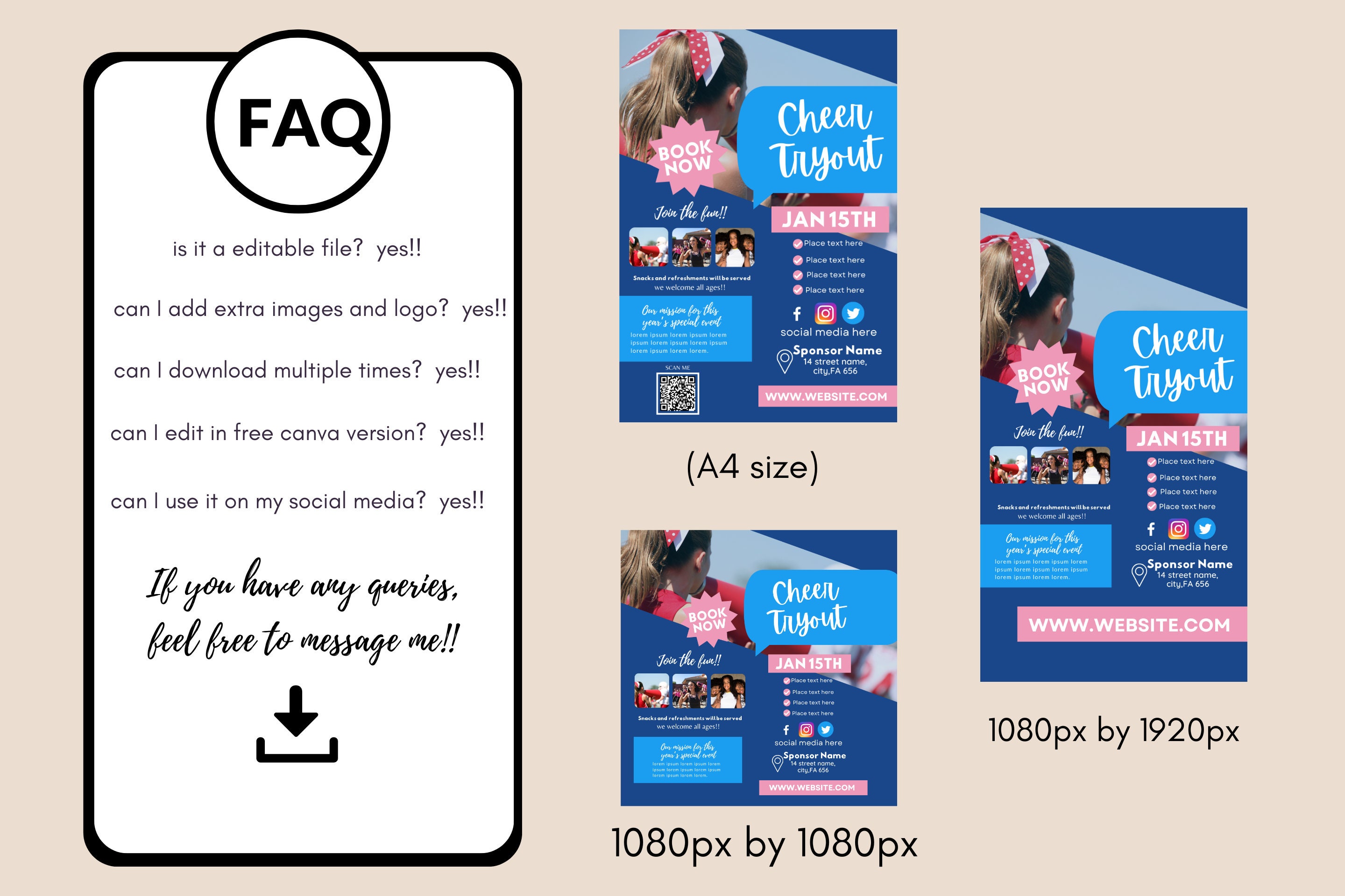 Cheer Tryout FLYER A4 Flyer Templatesocial Media Postsports Fair ...