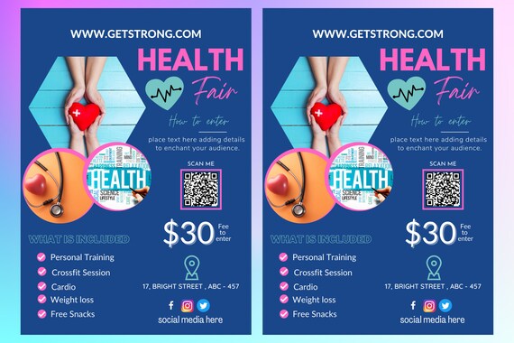 Health Fair Editable Flyer Templates Health Fair FLYER CANVA| A4 Flyer