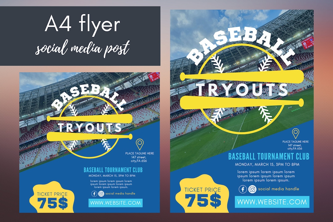 Baseball Tryout FLYER Canva| A4 Flyer Template|social Media Post|sports ...