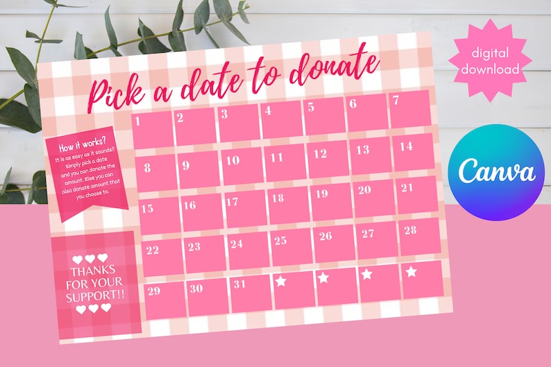 Pick a Date to Donate FLYER CANVA| Pink Fundraiser Calendar Flyer ...