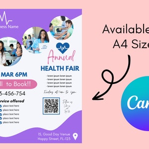 Health Fair FLYER CANVA| A4 Flyer Template |health Poster|editable ...