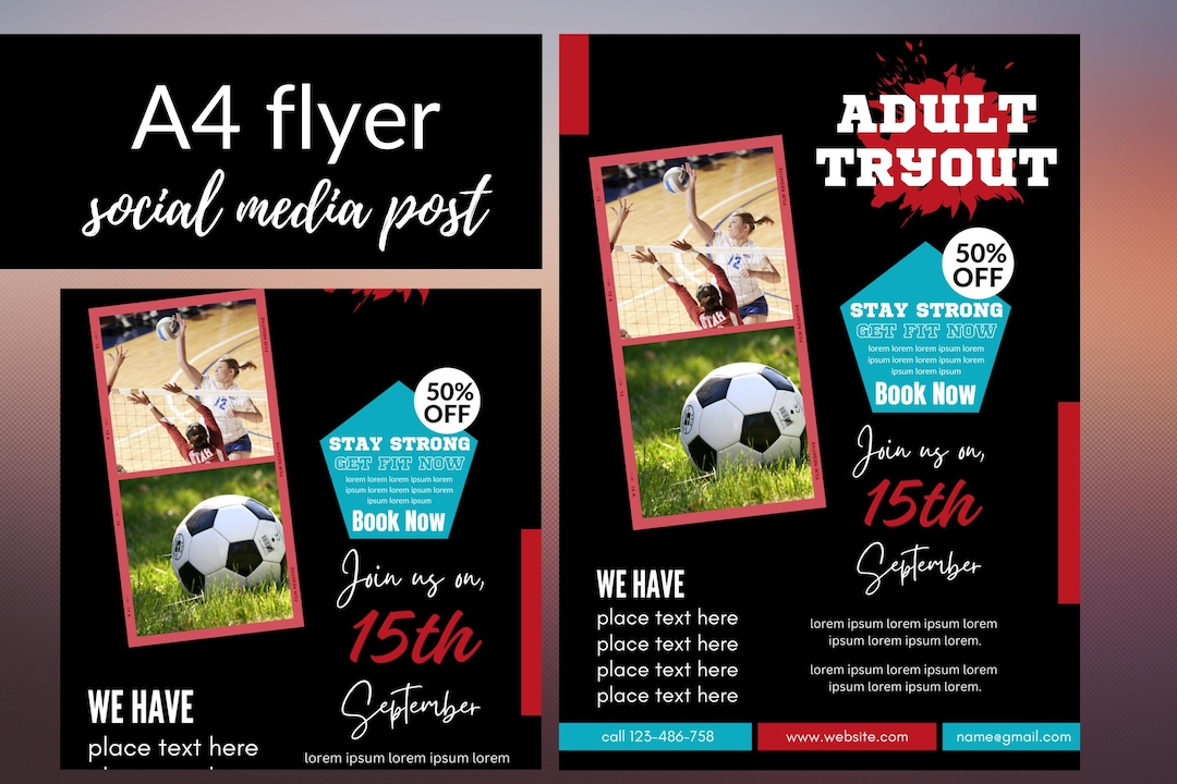 Adult Tryout FLYER A4 Flyer Templatesocial Media Postsports Flyer ...