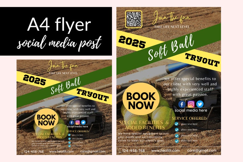 Softball Tryout FLYER CANVA| A4 Flyer Template|social Media Post|sports ...