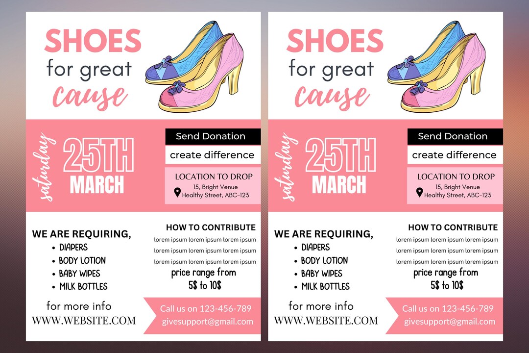Shoes Donation Flyer| Camp Flyer CANVA| Donation A4 Flyer Template ...