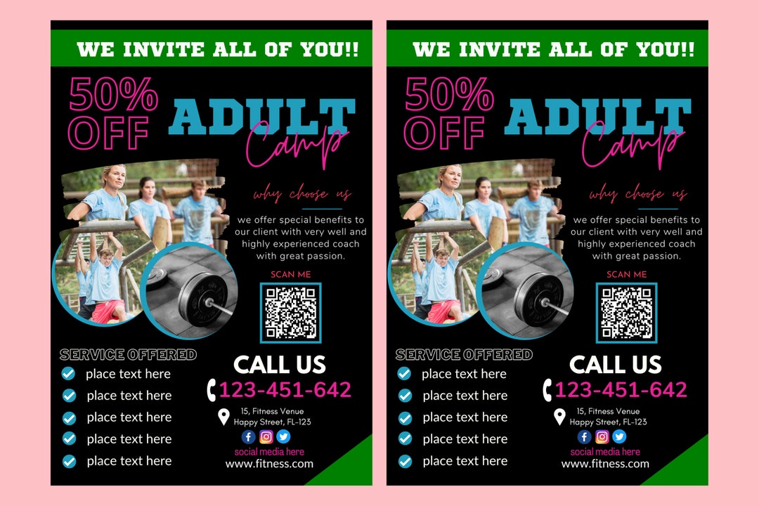 Adult Camp FLYER CANVA A4 Flyer Template health Poster Editable ...