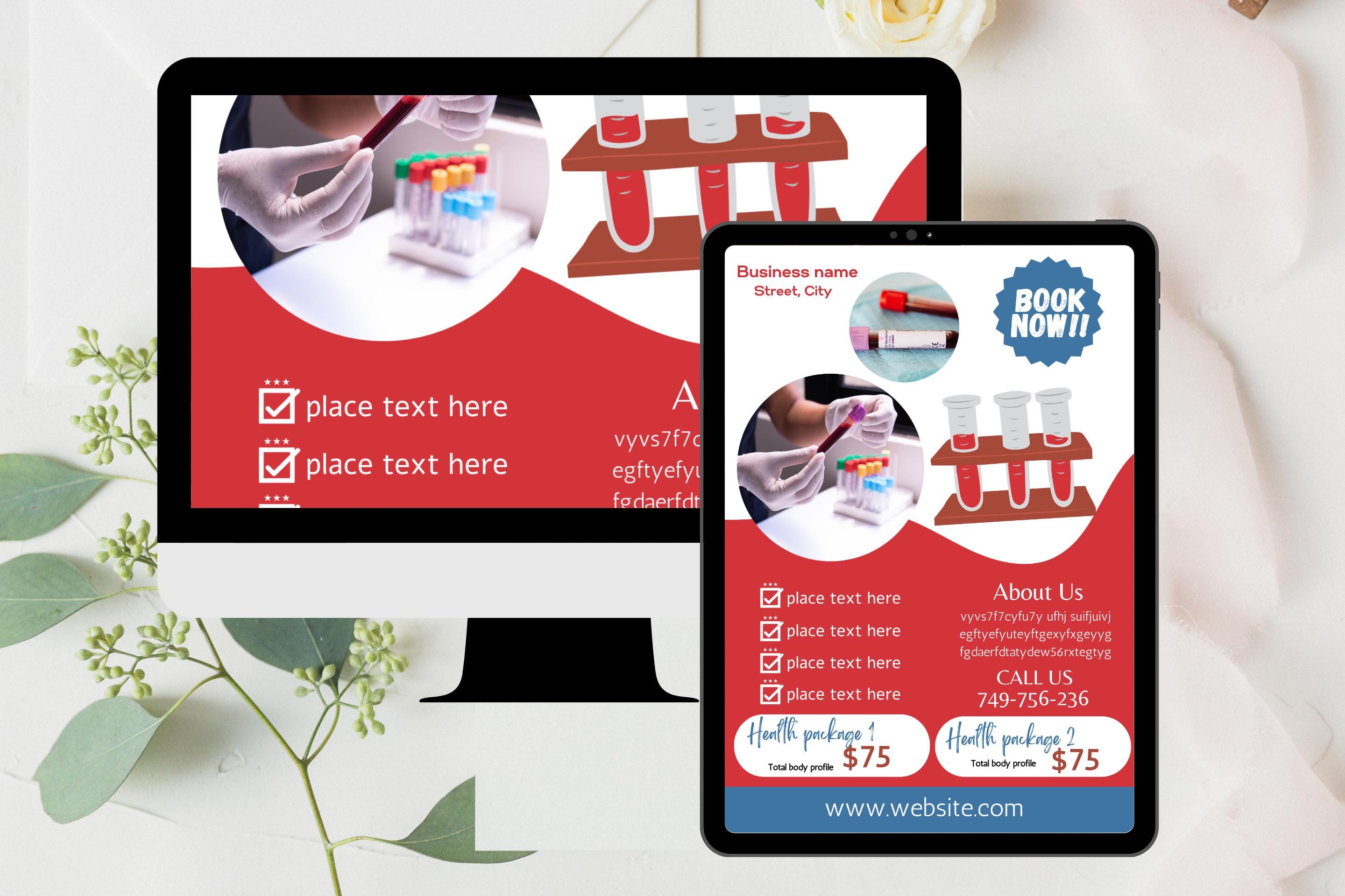 Health Testing FLYER CANVA A4 Flyer Template health Poster Blood Test ...