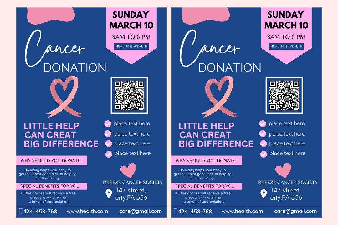 Health Flyer Cancer Donation Fair FLYER CANVA Blood Donation - Etsy