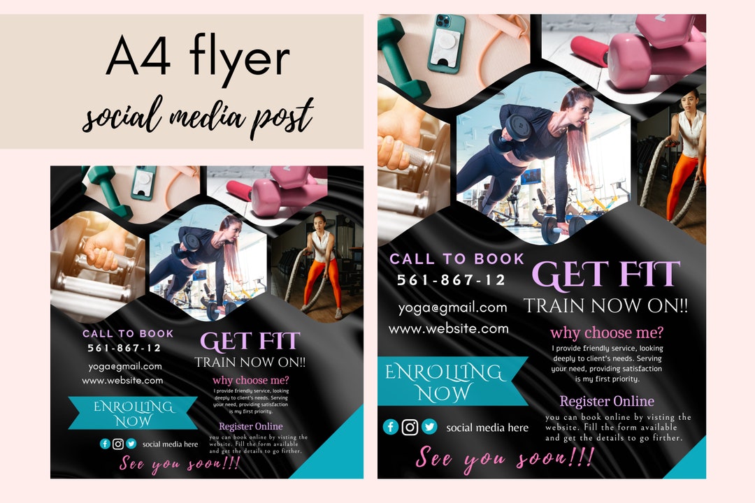 FITNESS FLYER Canva A4 Size instagram Flyer Post Story - Etsy