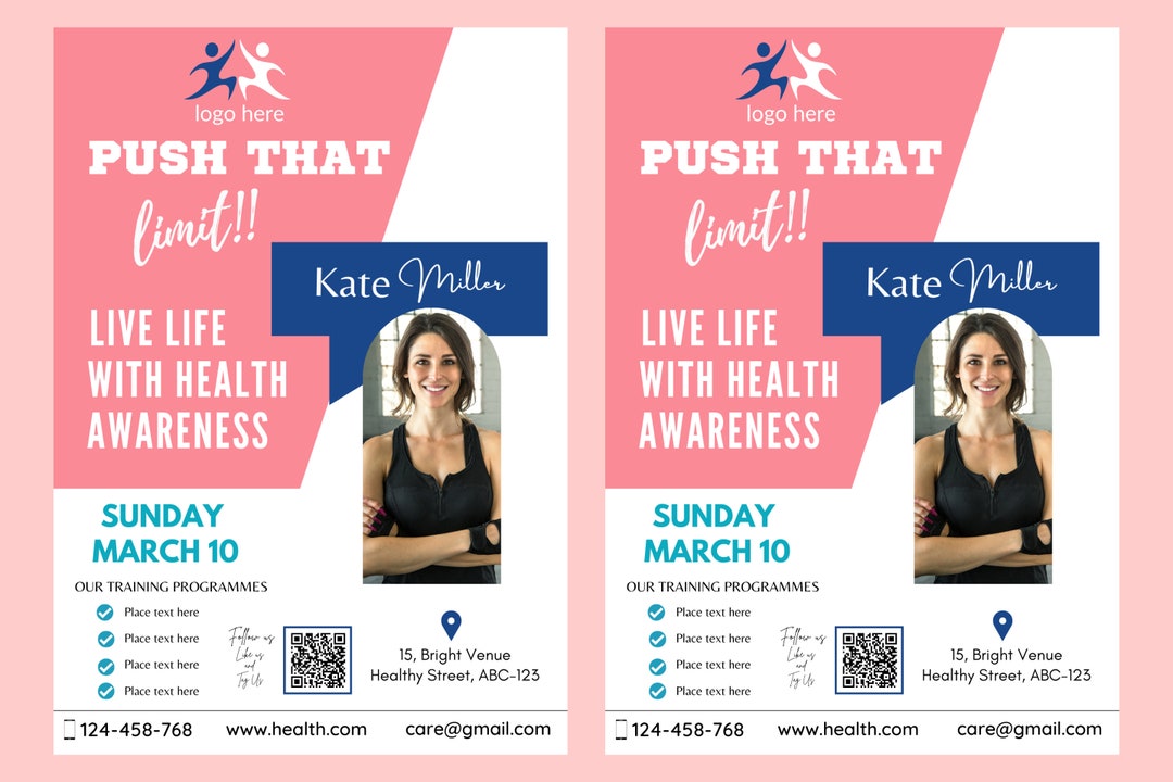 Fitness FLYER CANVA A4 Flyer Template push the Limit weight Loss Flyer ...