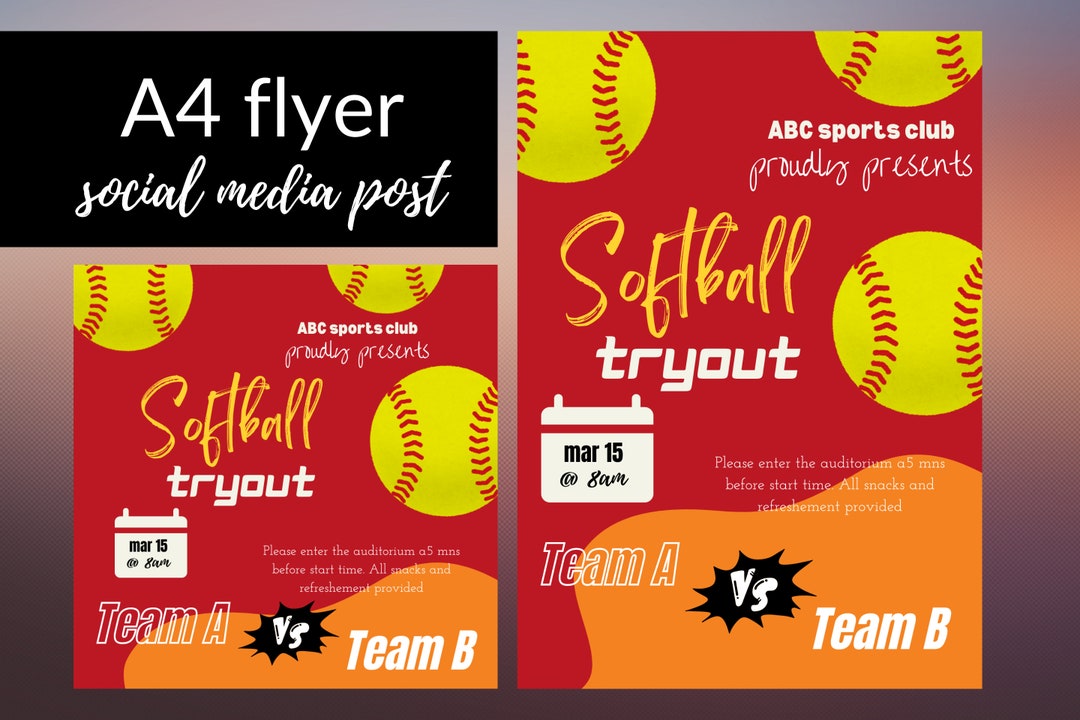 Softball Tryout FLYER A4 Flyer Templatesocial Media Postsports Flyer ...