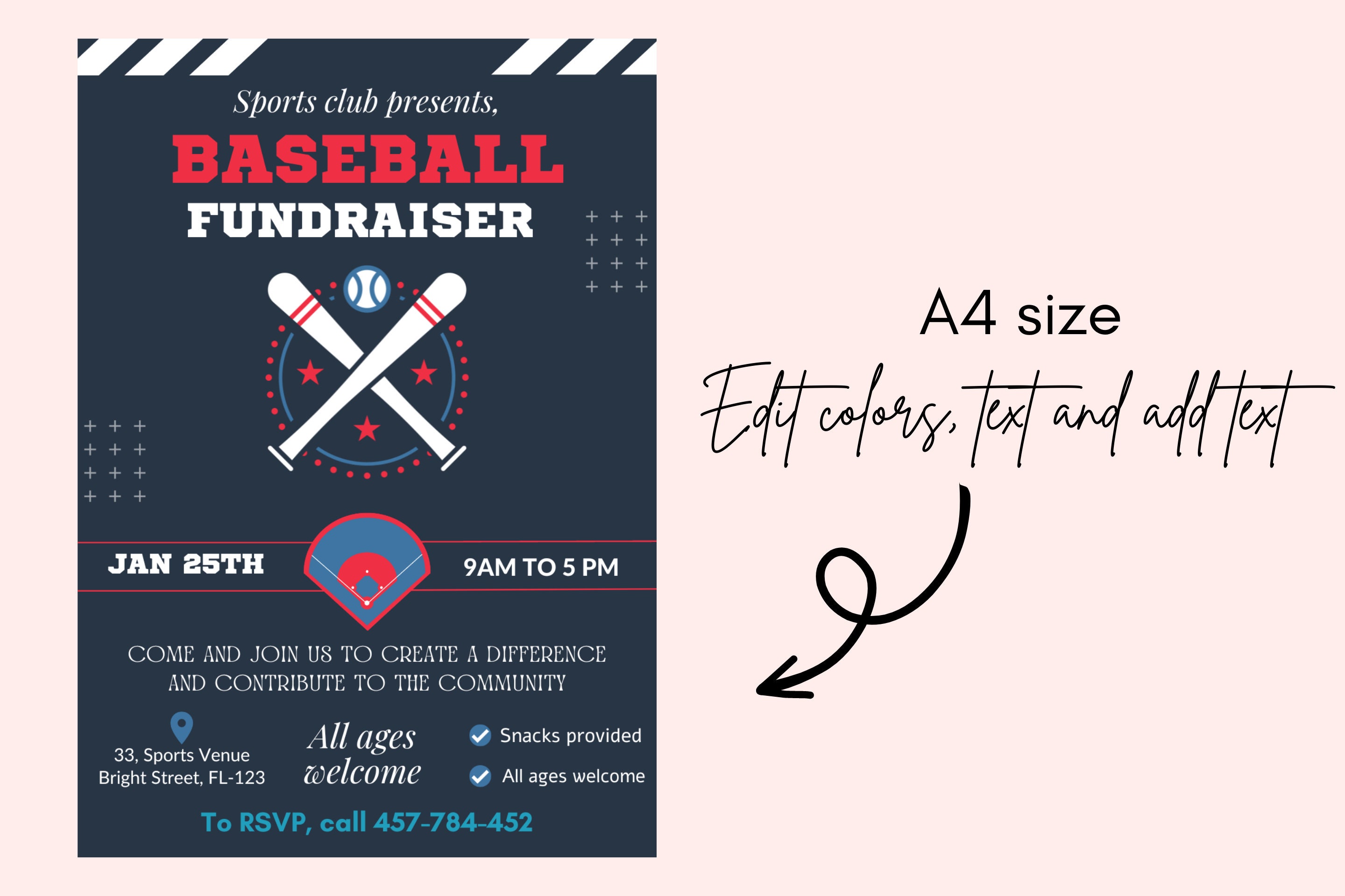 Baseball Donation Flyer A4 Sports Template Fundraiser Fair Flyer ...