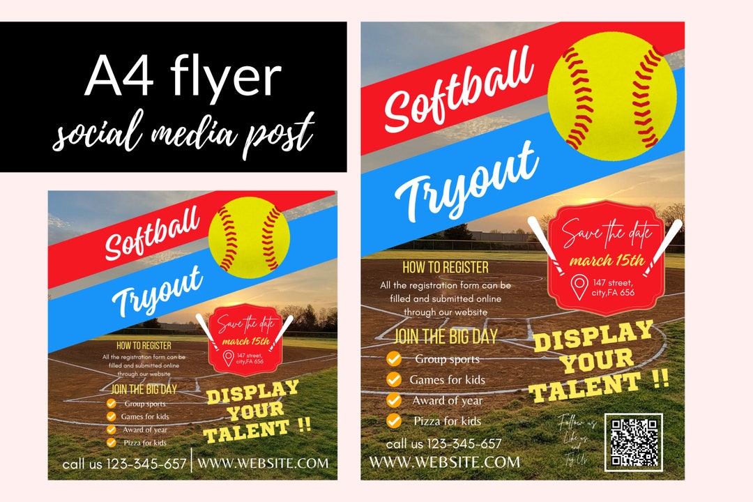 Softball Tryout FLYER|A4 Flyer Template|social Media Post|sports Flyer ...