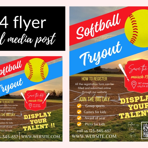Softball Tryout Flyer Template - Etsy