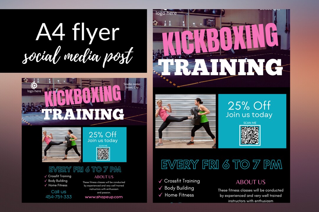 Editable Kickboxing FLYER Canva A4 Flyersocial Media Postsports ...
