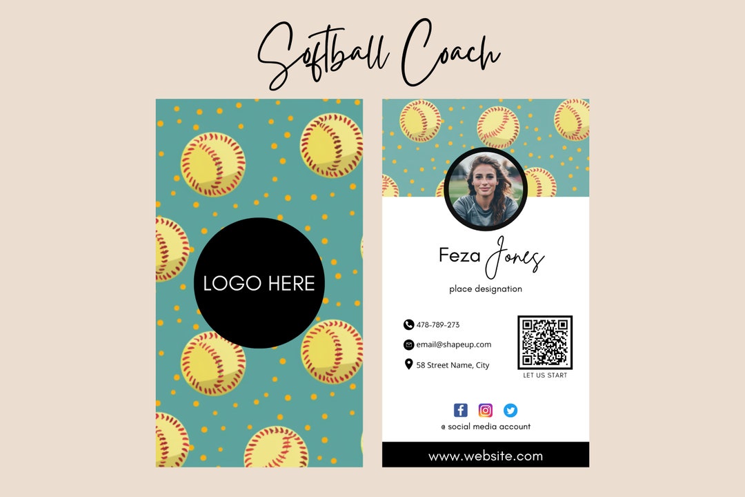 Softball Business Cards 2 Pack Personalized Editable Personal Trainer ...
