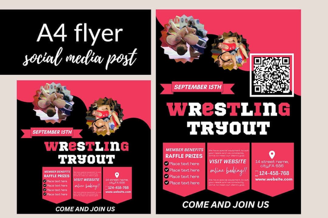 Wrestling Tryout FLYER| A4 Flyer Template|social Media Post|sports ...