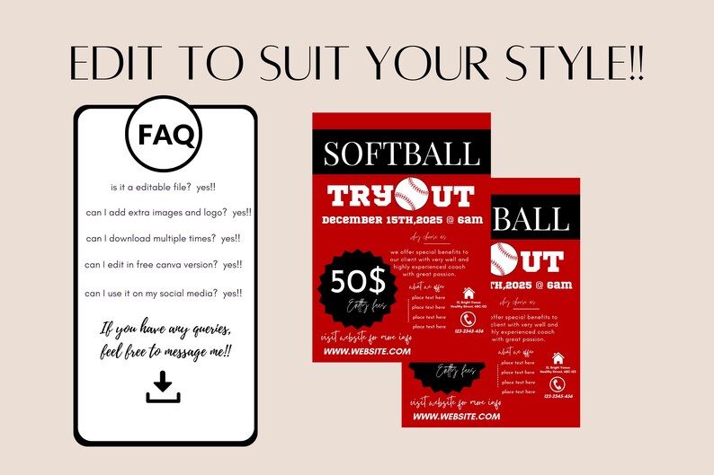 Softball Tryout FLYER CANVA| A4 Flyer Template |health Poster| Editable ...