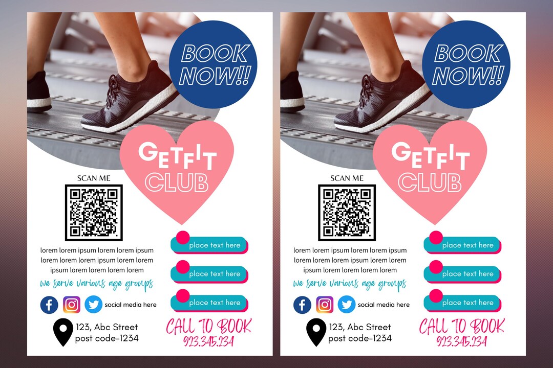 Fitness Flyer CANVA| A4 Flyer Template |get Fit Club Flyer Template ...