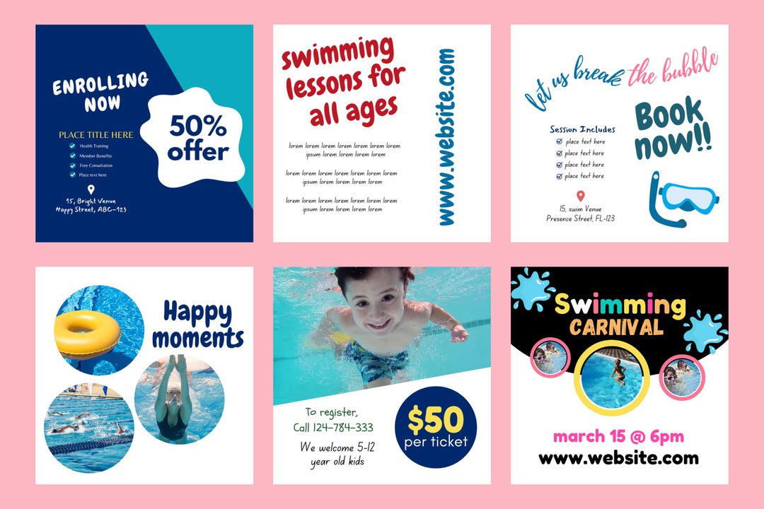 Editable Swimming FLYER Canva Social Media Flyerswimming Instagram Post ...