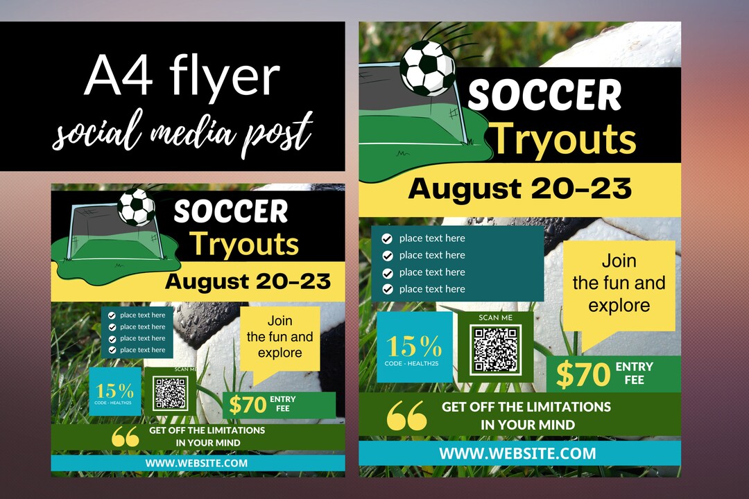 Soccer Tryout FLYER Canva A4 Flyer Template Social Media Postsports ...