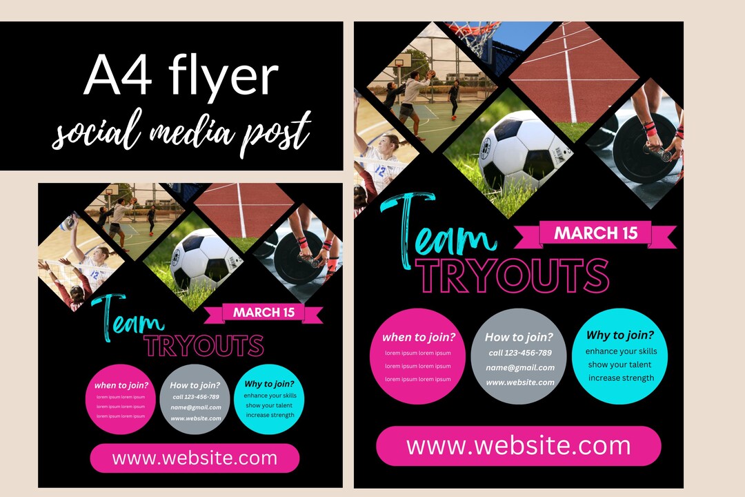 Team Tryout FLYER A4 Flyer Templatesocial Media Postsports Flyer ...