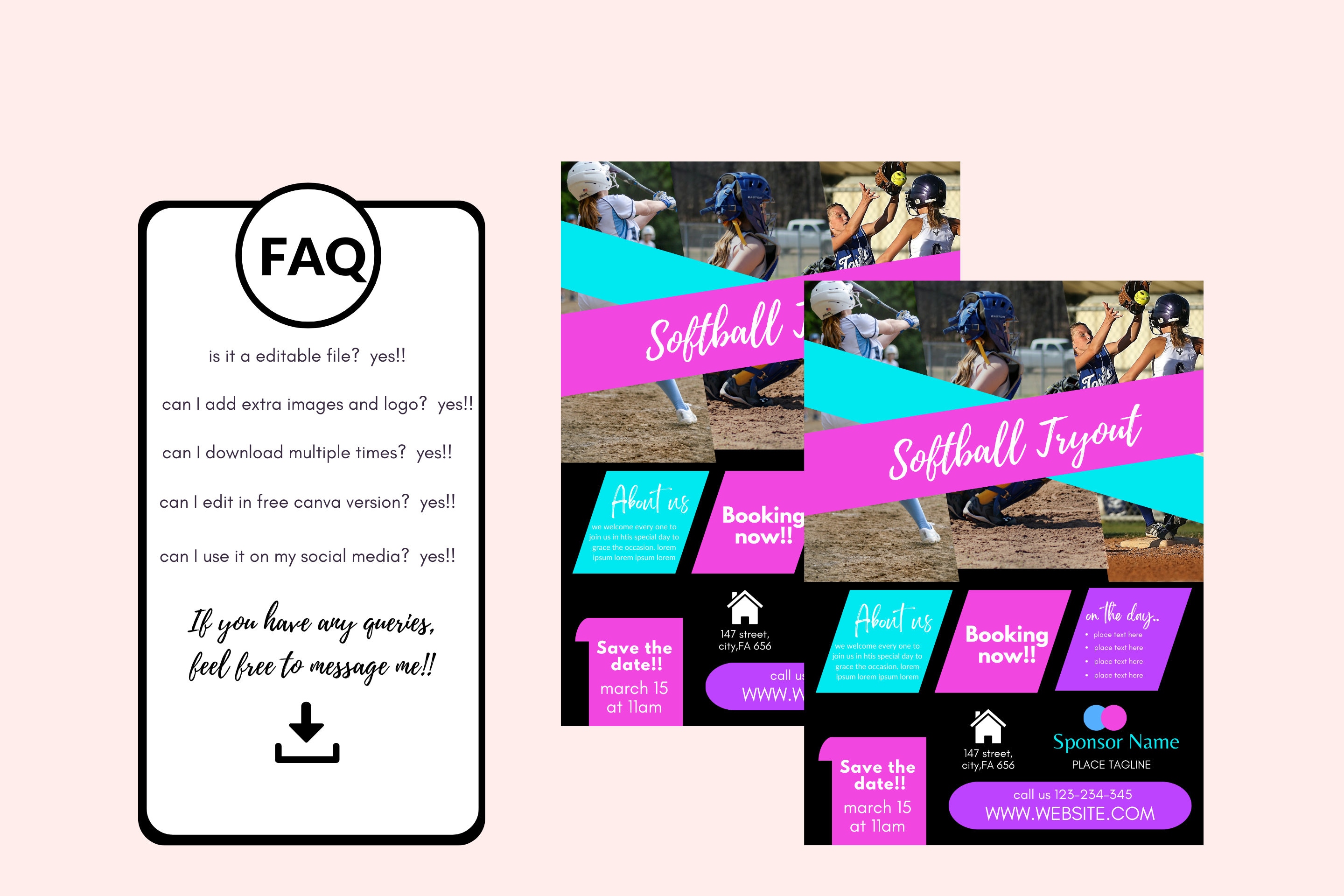 Softball Tryout FLYER CANVA A4 Flyer Template health Poster Editable ...