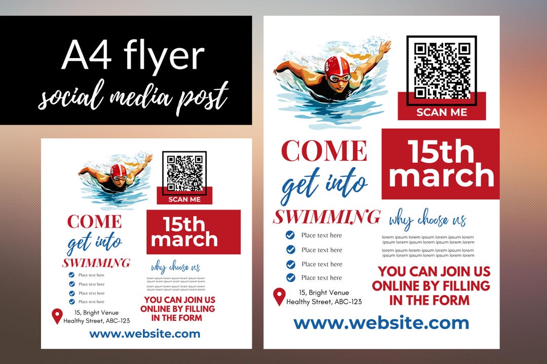 Editable Swimming Flyer CANVA|A4 Flyer| Gym Instagram Post| Health ...
